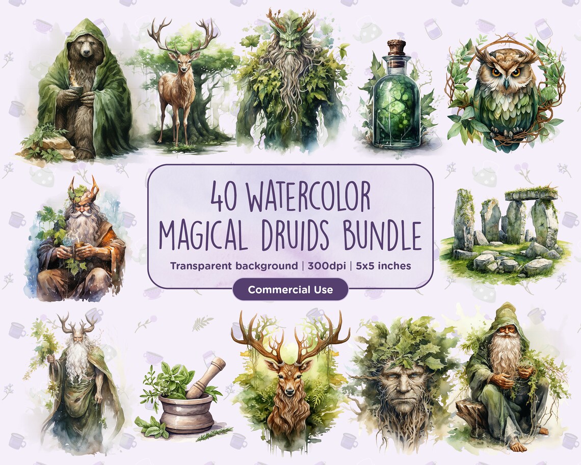 40 Watercolor Magical Druids Clipart Druids, Rituals, Nature, Altar ...