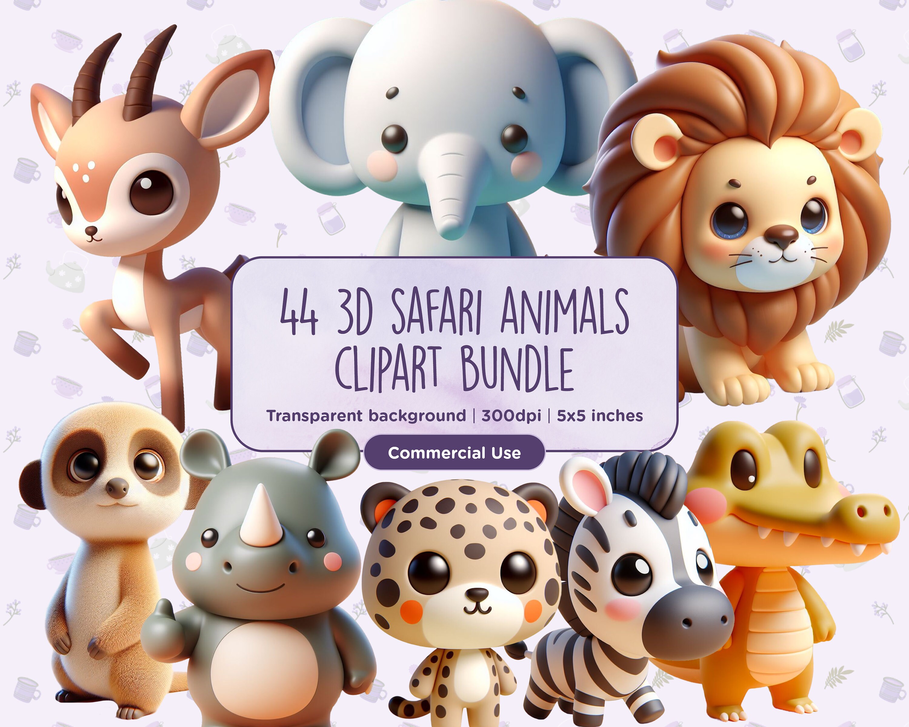 44 3D Safari Animals Clipart - Lions,zebras,meerkat,elephant,rhino ...