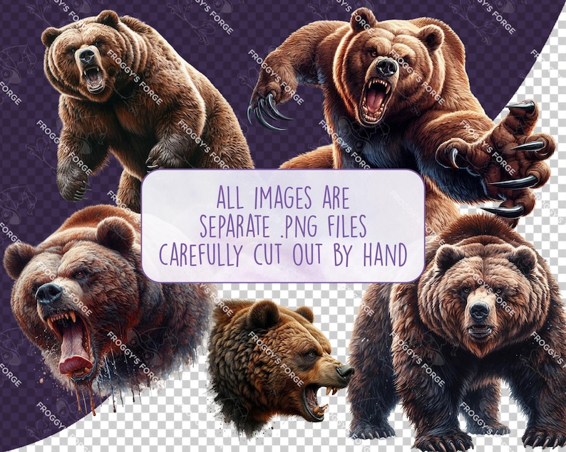 20 Watercolor Angry Bears Clipart - Fierce, Wildlife Art, Animals ...