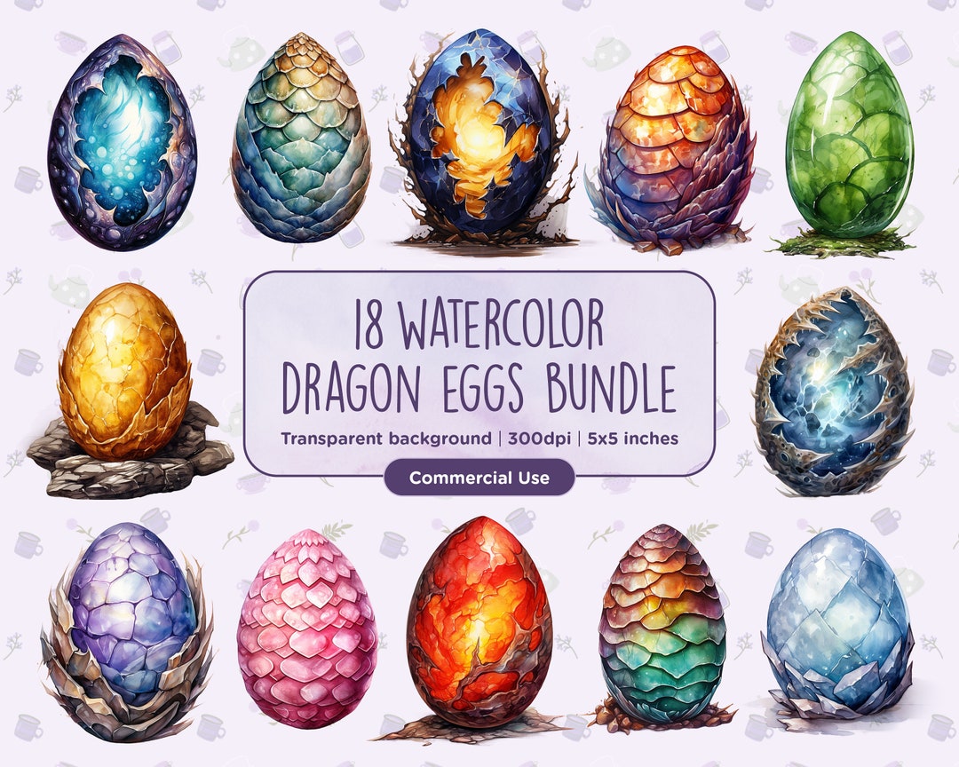 18 Watercolor Dragon Eggs Clipart - Celestial, Elemental, Magicka ...