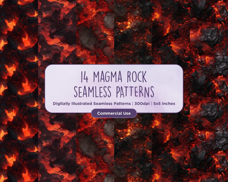 14 Magma Rock Lava Seamless Patterns Ground Textures, Rock, Fiery ...
