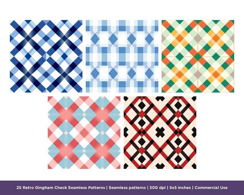 25 Retro Gingham Check 1950s Diner Seamless Patterns 50s, 1960s ...