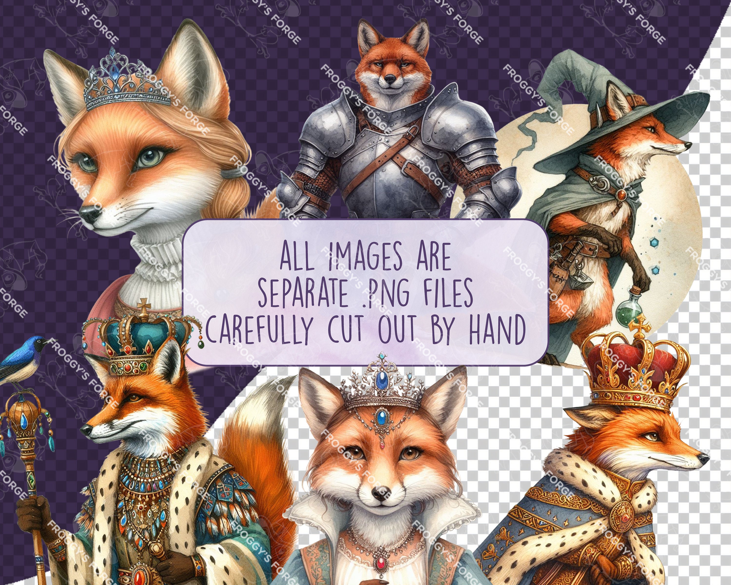 20 Watercolor Fairy Tale Foxes Clipart Wizard,princess,medieval,knight ...