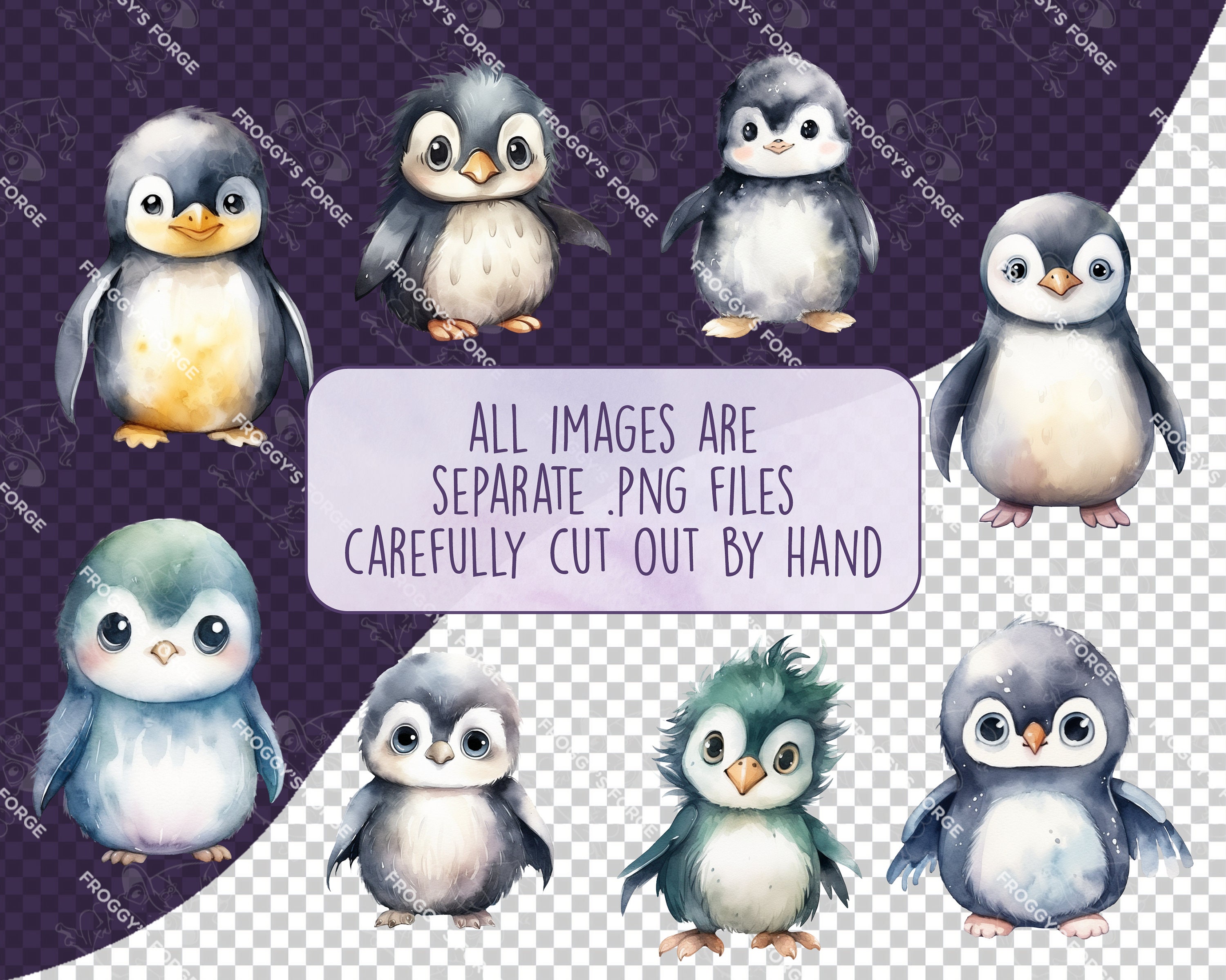 10 Watercolor Chibi Penguins Clipart Cute, Chibi, Childrens Book ...