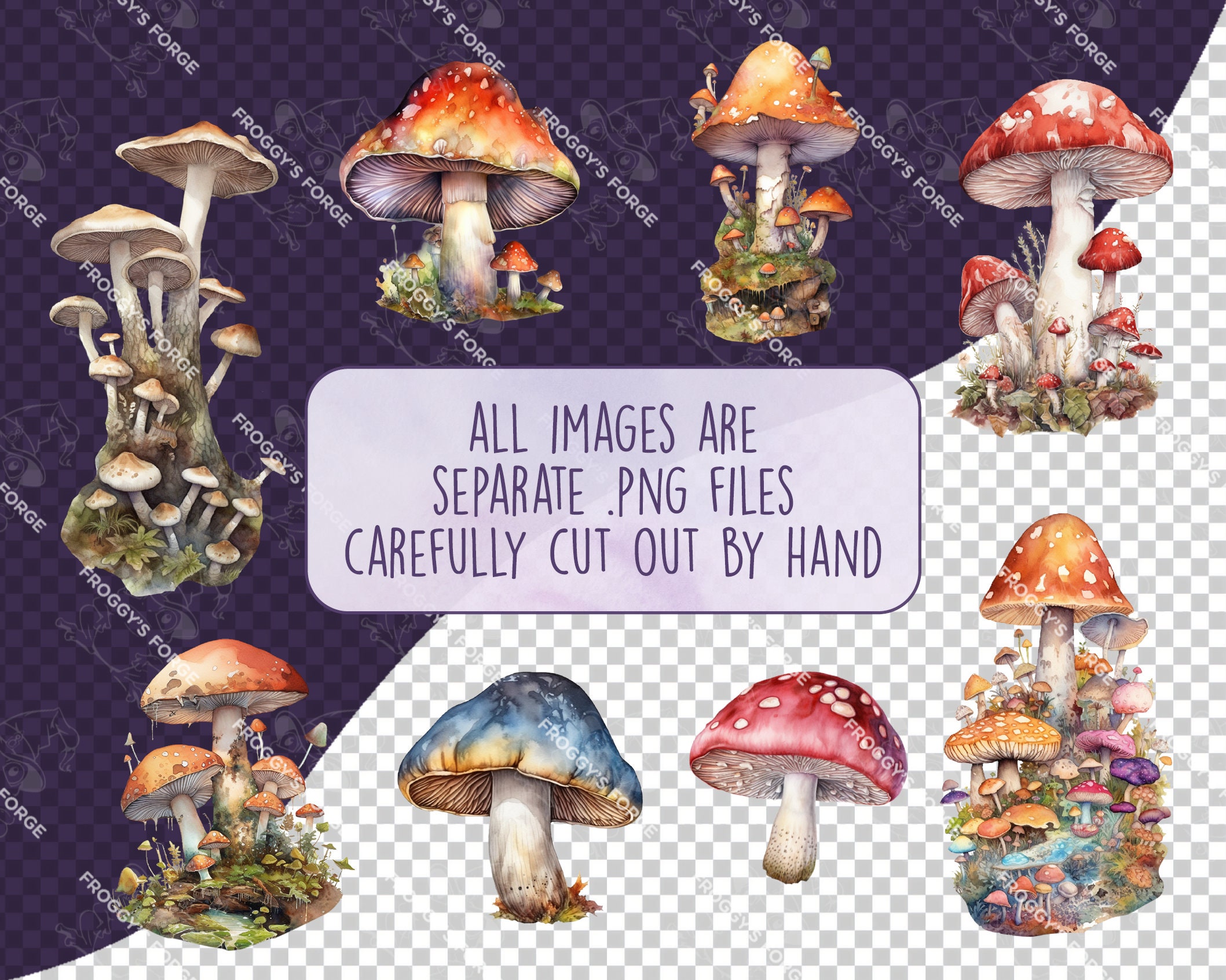 30 Watercolor Mushrooms Clipart - Magical Enchanted Forest Mushrooms ...