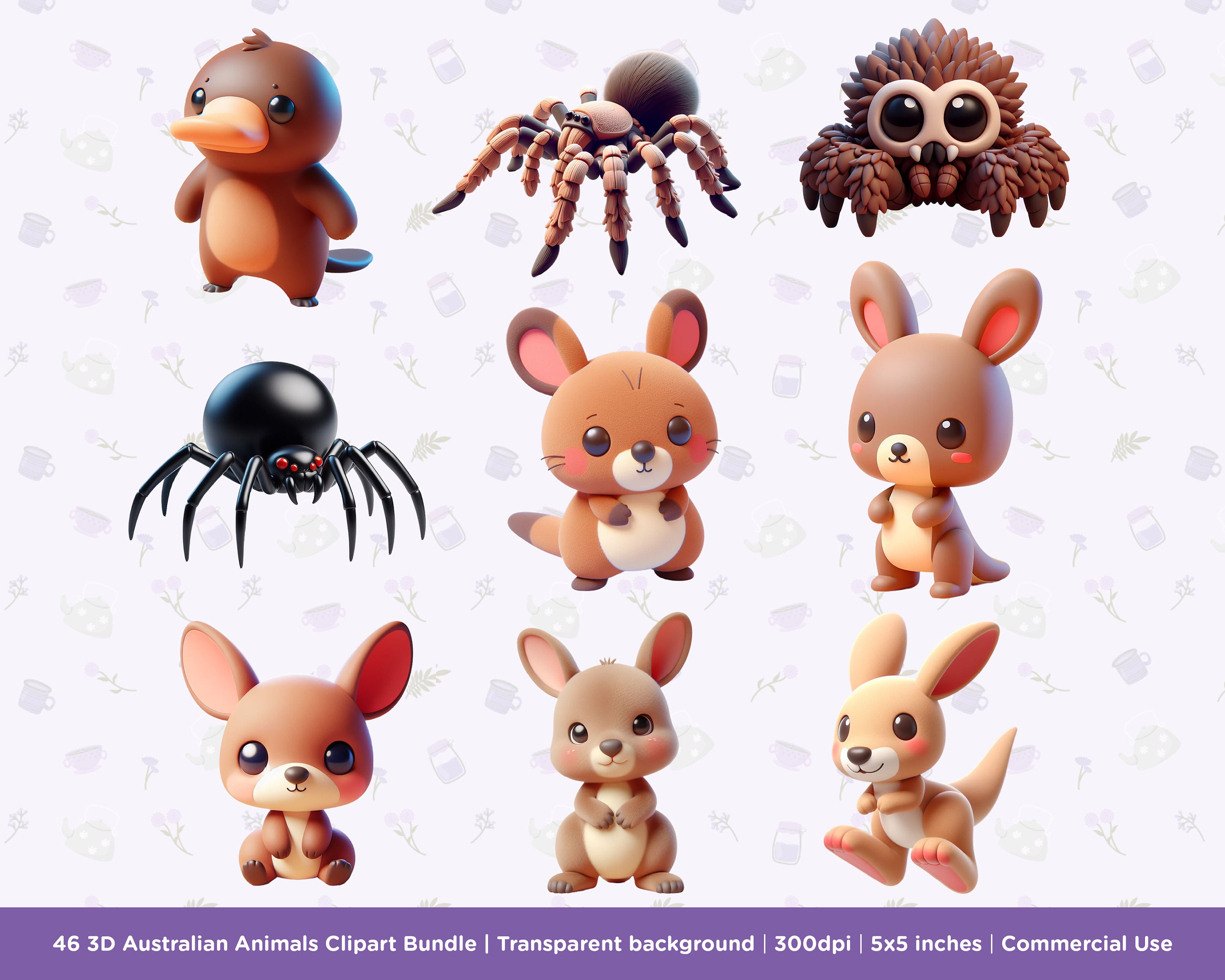 46 3D Cartoons Australia Animals Clipart - Kangaroos, Koala, Crocodile ...
