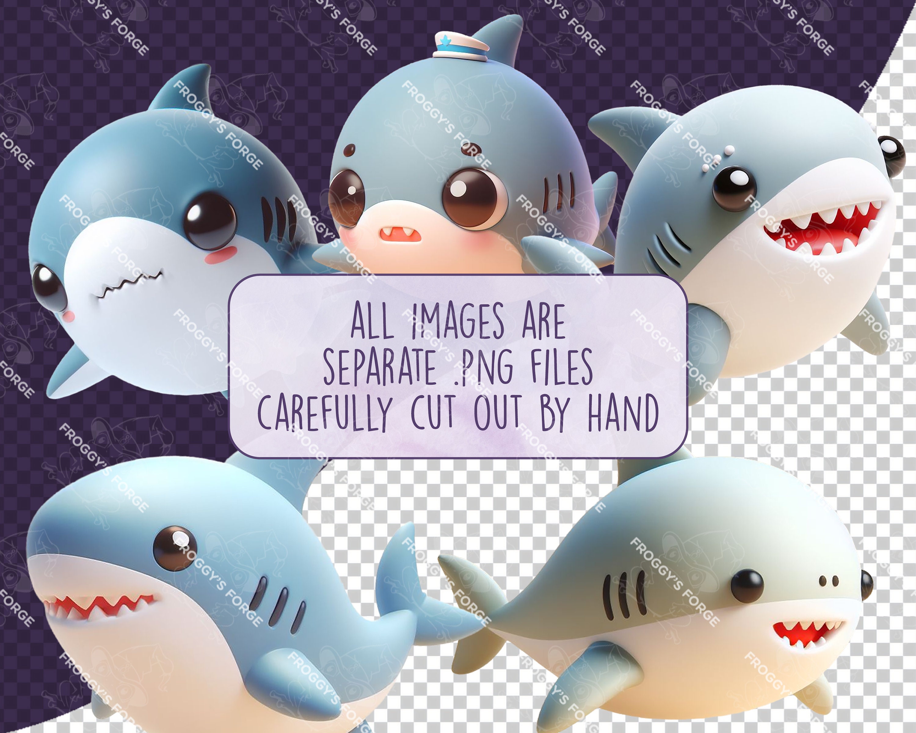 10 3D Sharks Clipart - Cute, Cartoon Characters, Great White Shark, Sea ...