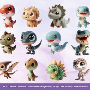 36 3D Cartoon Dinosaurs Clipart - T-rex, Pterodactyl, Brontosaurus ...