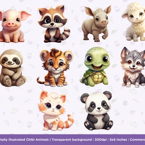 20 Digitally Illustrated Chibi Animals Clipart - Cute, Chibi, Book ...