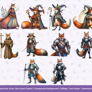 20 Watercolor Fairy Tale Foxes Clipart - Wizard,princess,medieval ...