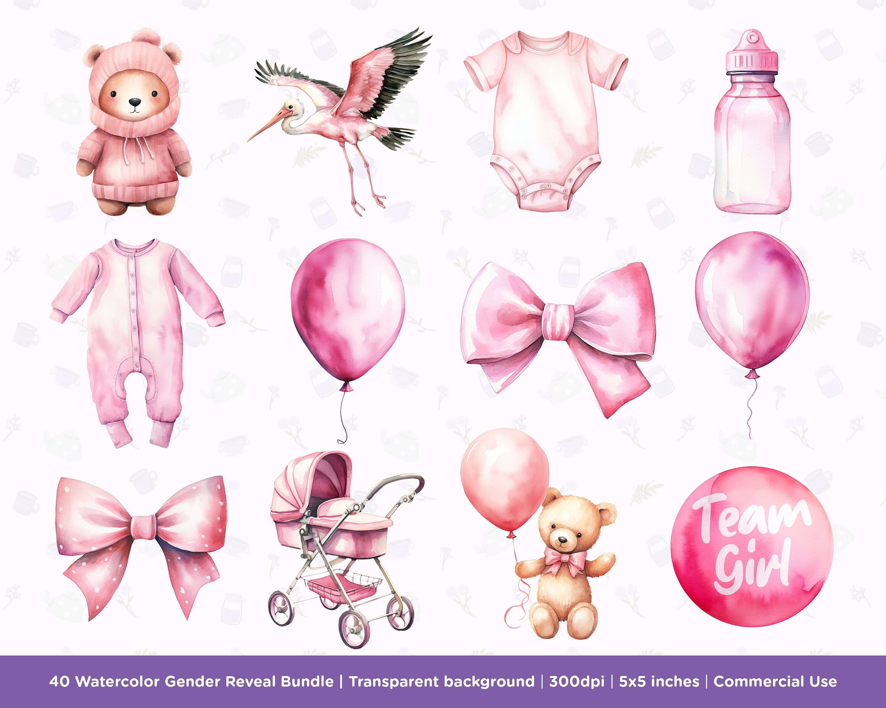 40 Watercolor Gender Reveal Bundle Clipart, Baby Nursery Decor, Baby ...