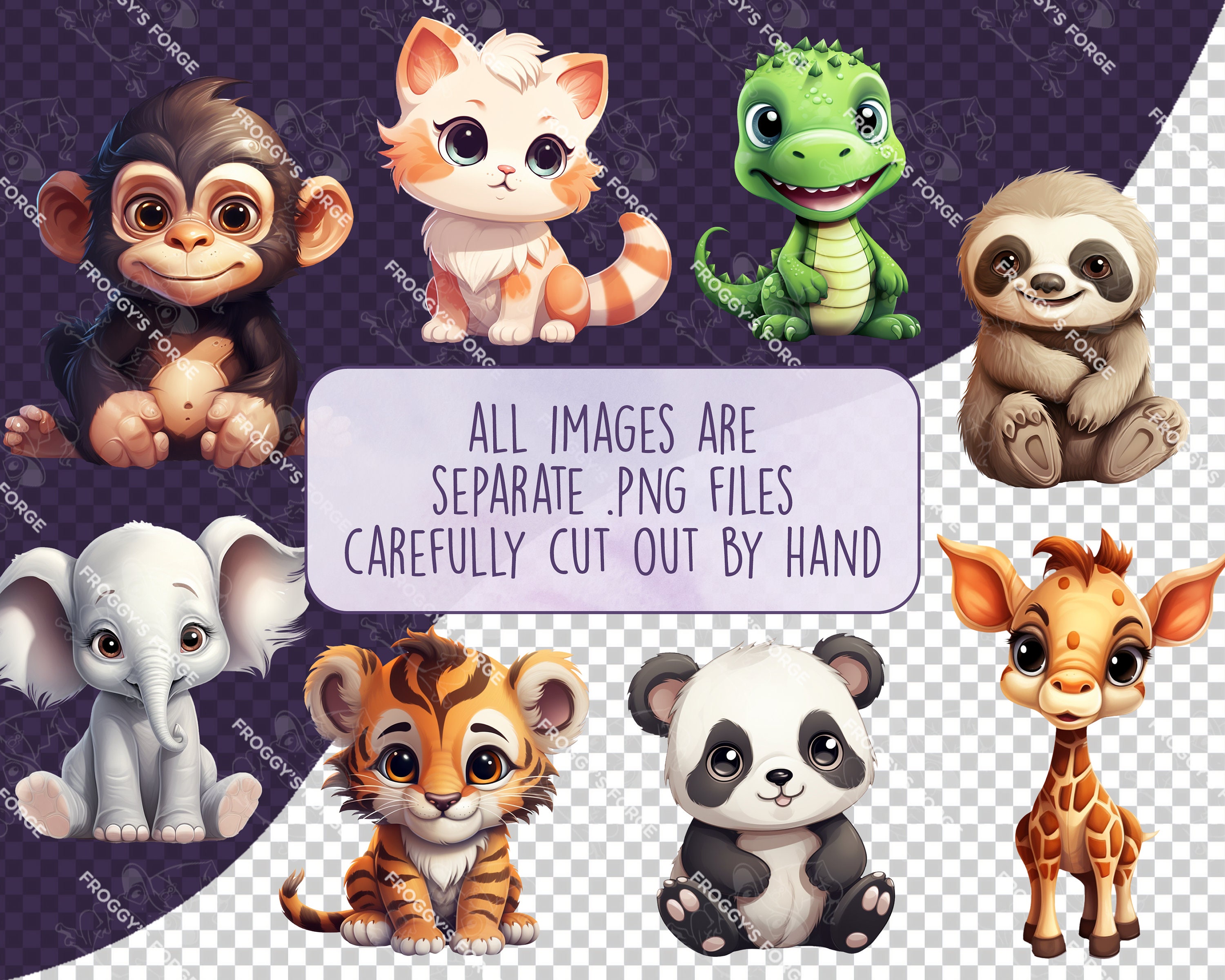 20 Digitally Illustrated Chibi Animals Clipart - Cute, Chibi, Book ...