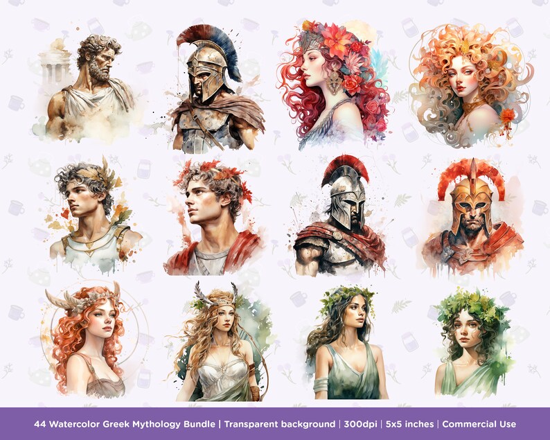 44 Watercolor Greek Mythology Clipart - Zeus, Gods, Poseidon, Hades ...