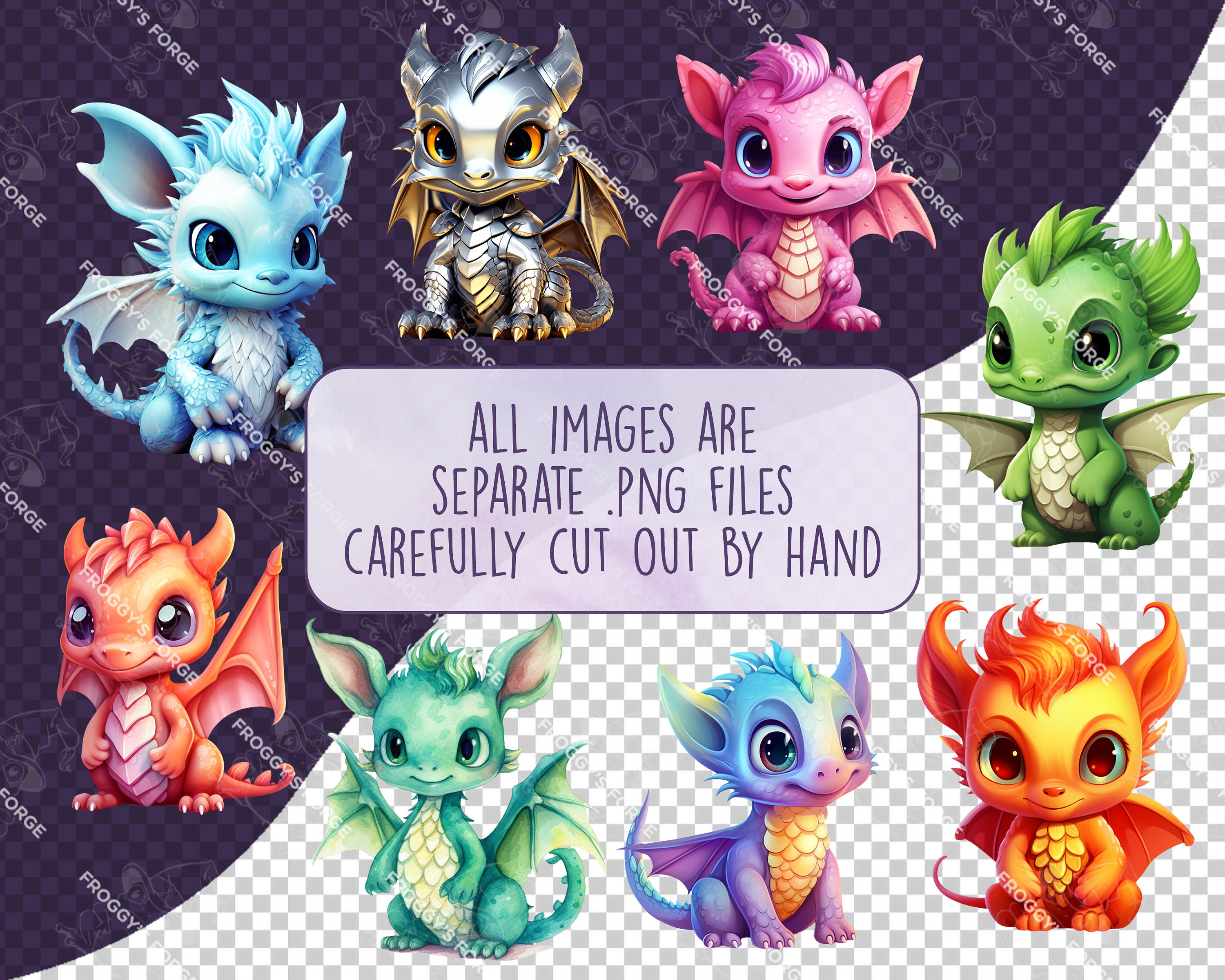 12 Digitally Illustrated Chibi Dragons Clipart - Cute, Chibi, Childrens ...