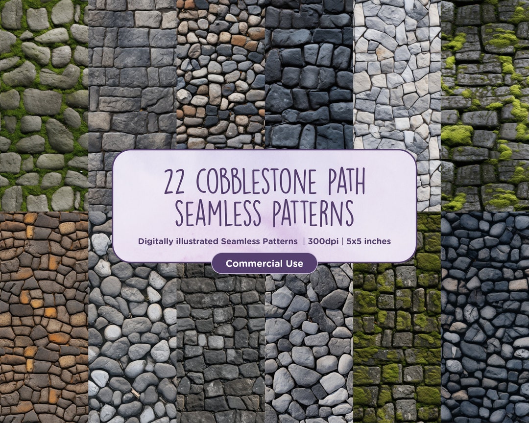 22 Cobblestone Paths Seamless Patterns - Ground Textures, Brushes for ...