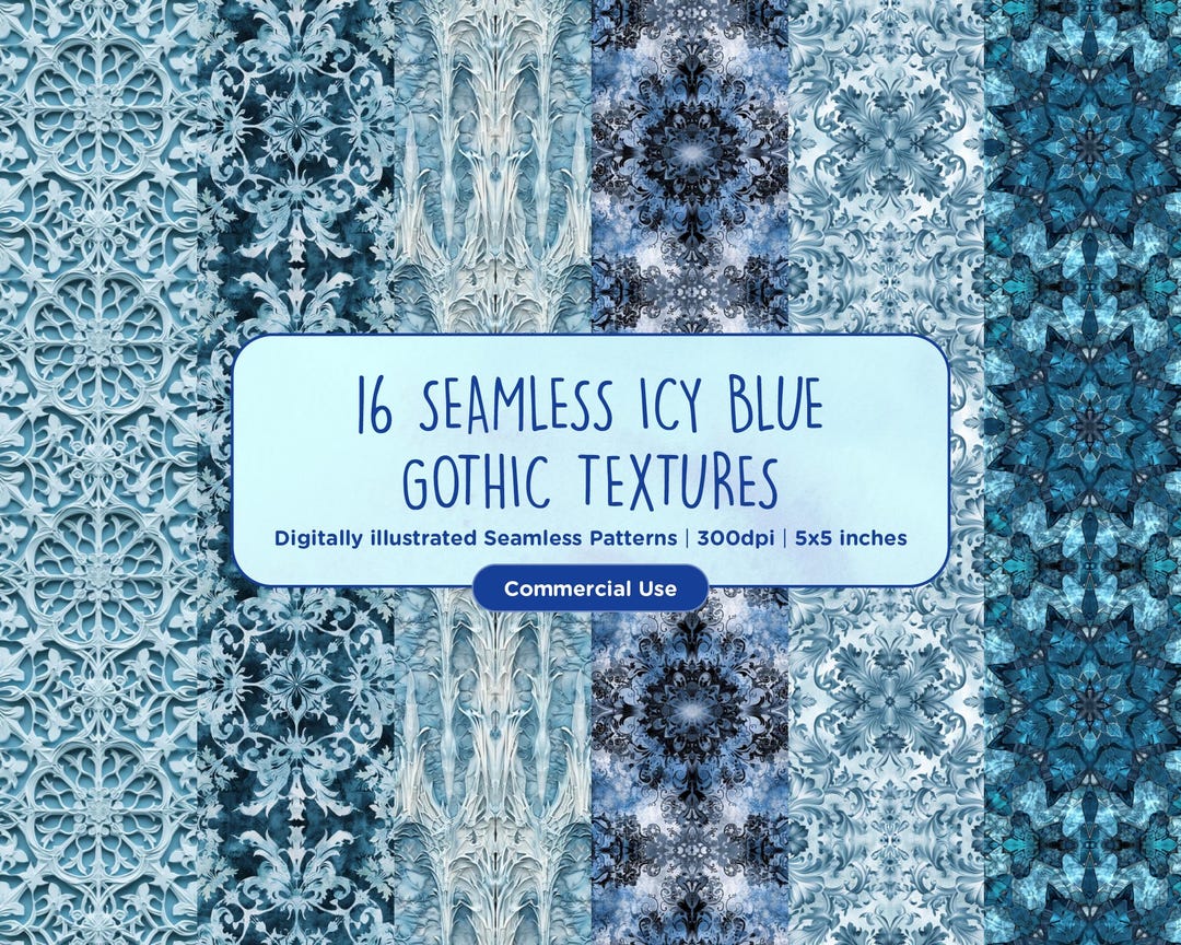 16 Icy Blue Gothic Textures, Seamless Patterns - Cold, Winter, Ice Blue ...
