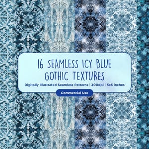 16 Icy Blue Gothic Textures, Seamless Patterns - Cold, Winter, Ice Blue ...