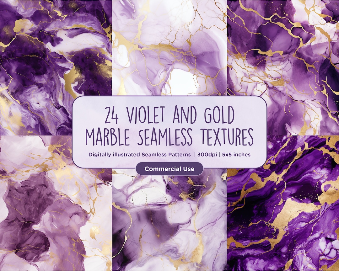 24 Violet and Gold Marble Seamless Textures - Digital Paper Luxury ...