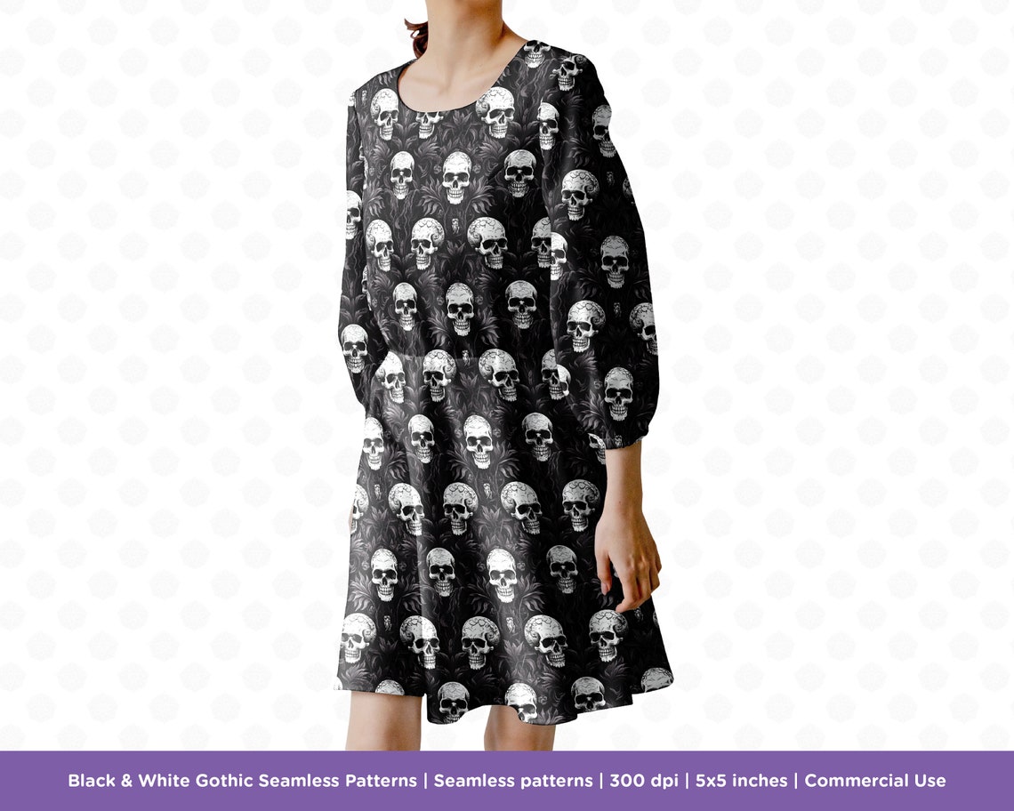 30 Black and White Gothic Seamless Patterns Goth Skeletons - Etsy