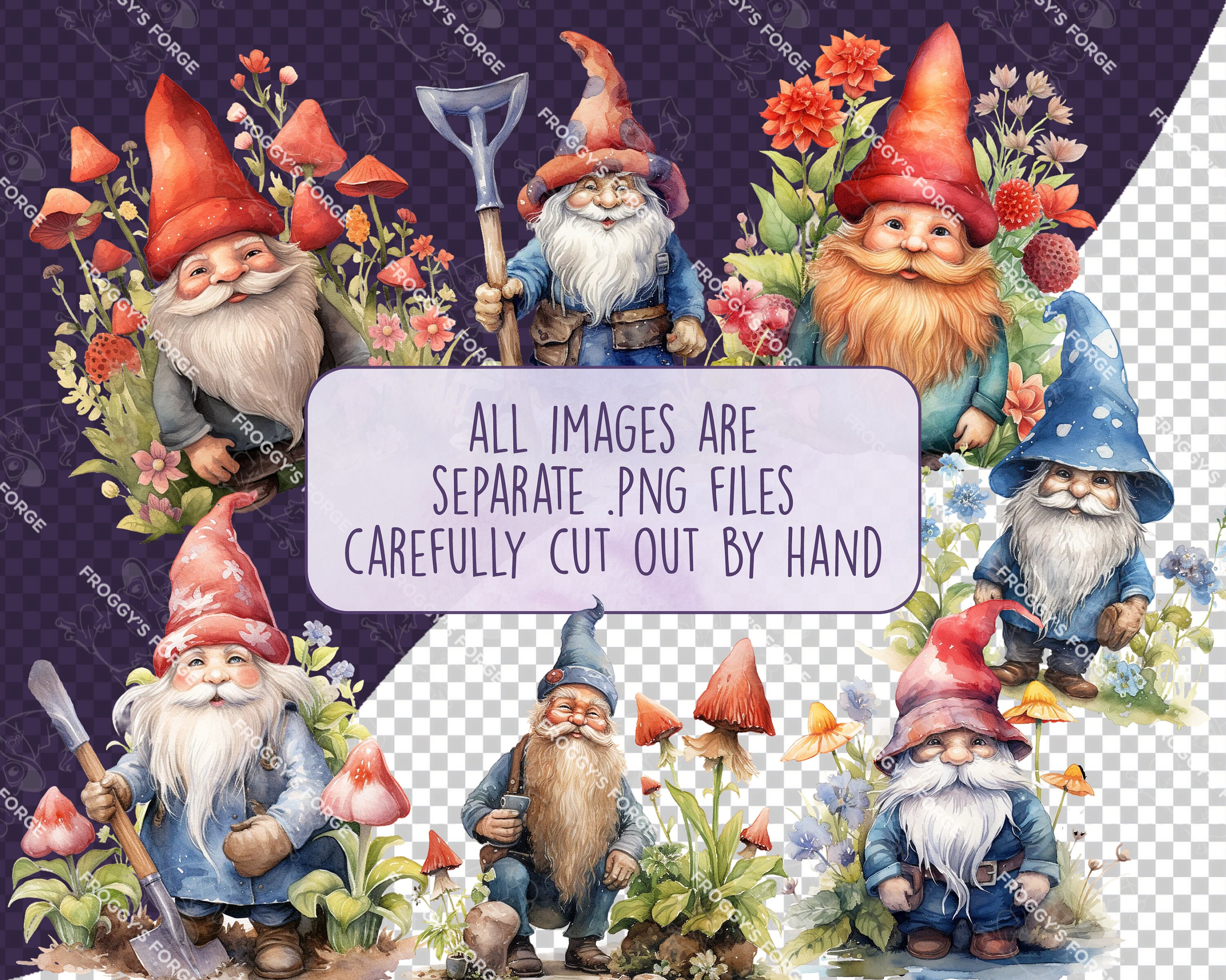 26 Watercolor Gnomes Clipart Fantasy, Floral, Medieval, Fairy Tales, Spring, Pixie, Garden Gnome ...