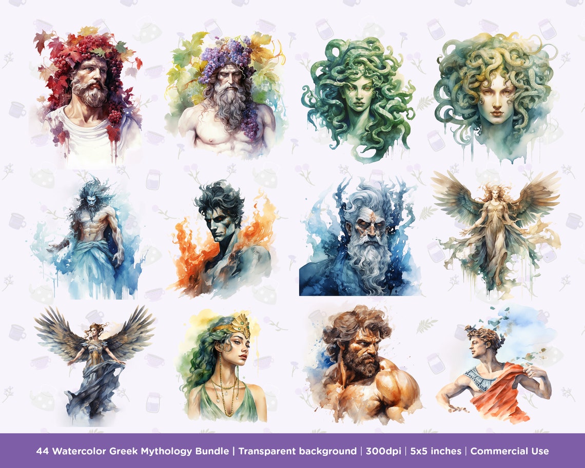 44 Watercolor Greek Mythology Clipart Zeus, Gods, Poseidon, Hades ...