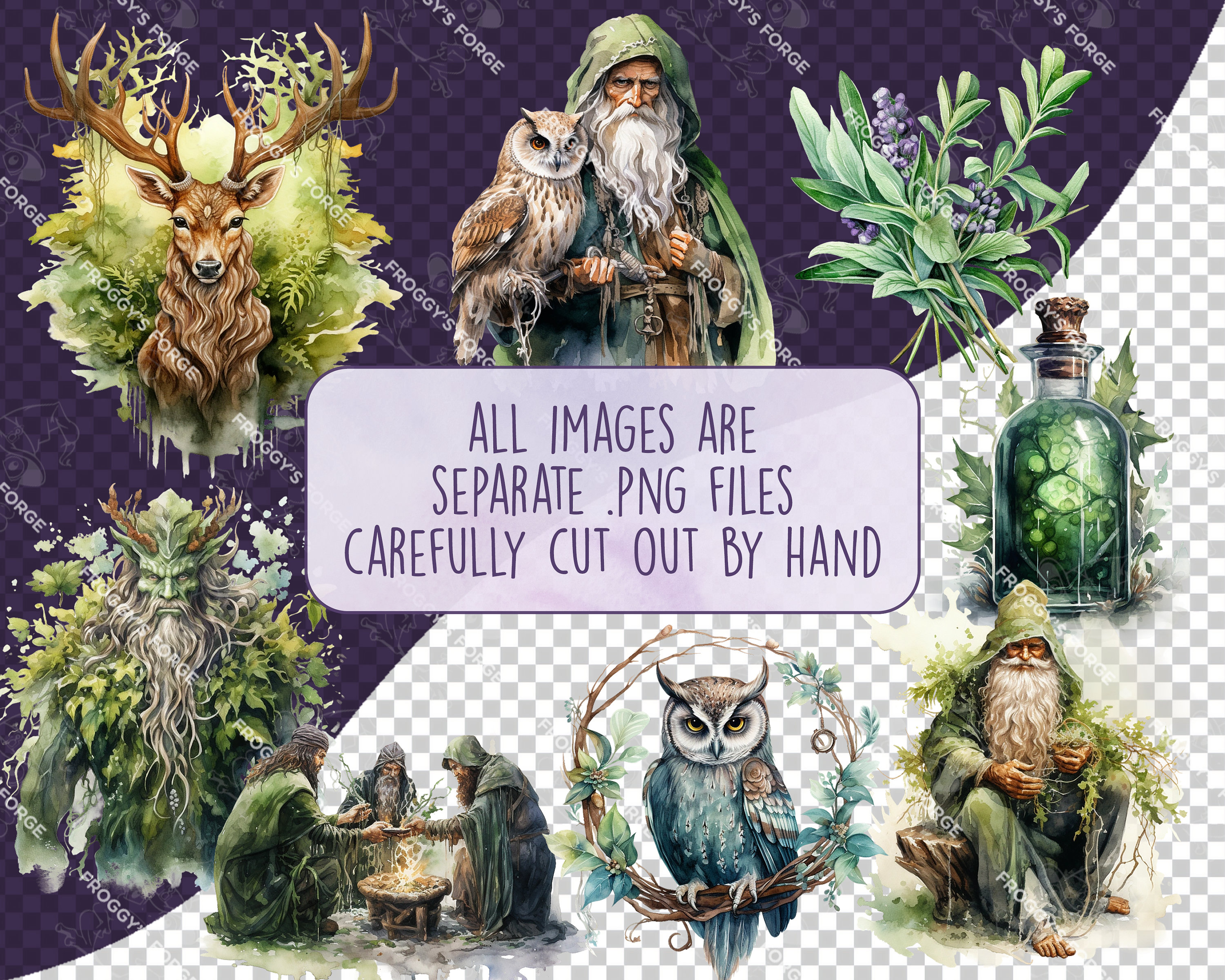 40 Watercolor Magical Druids Clipart - Druids, Rituals, Nature, Altar ...