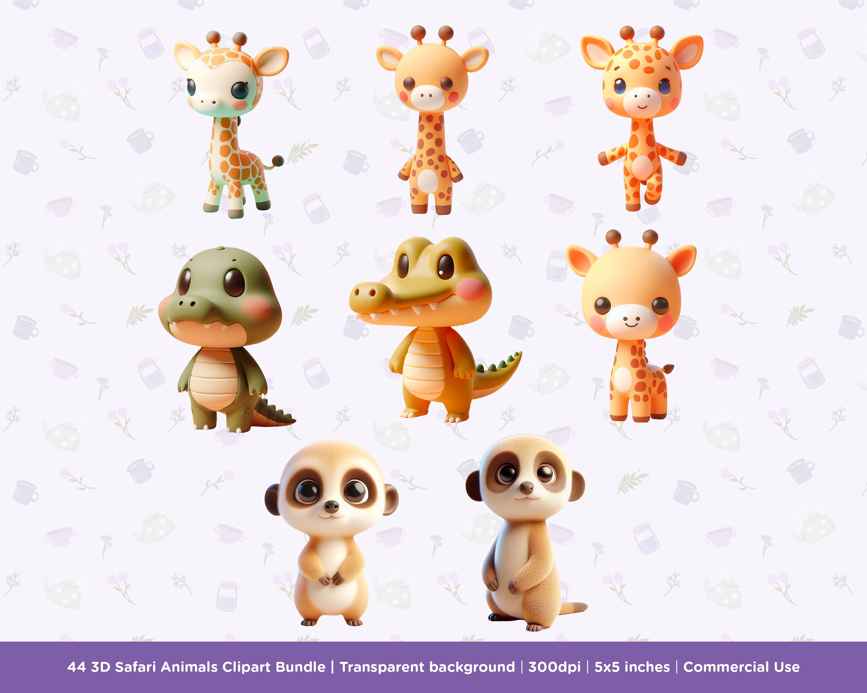44 3D Safari Animals Clipart Lions,zebras,meerkat,elephant,rhino,hippo ...