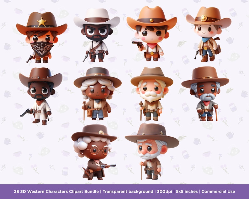 28 3D Western Cowboys Cowgirls Clipart - Ranch, Old West, Sheriff ...
