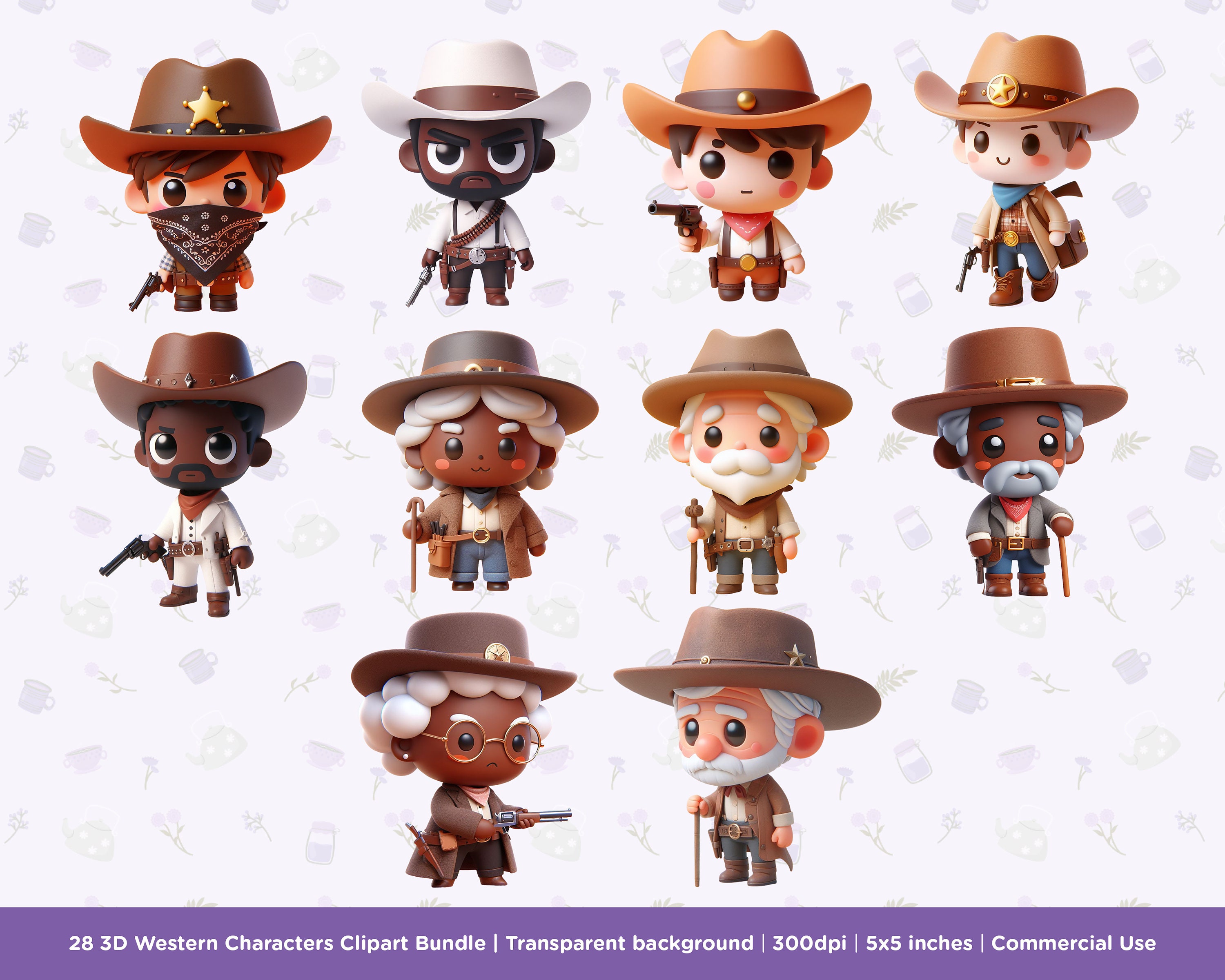 28 3D Western Cowboys Cowgirls Clipart Ranch, Old West, Sheriff, Outlaw ...
