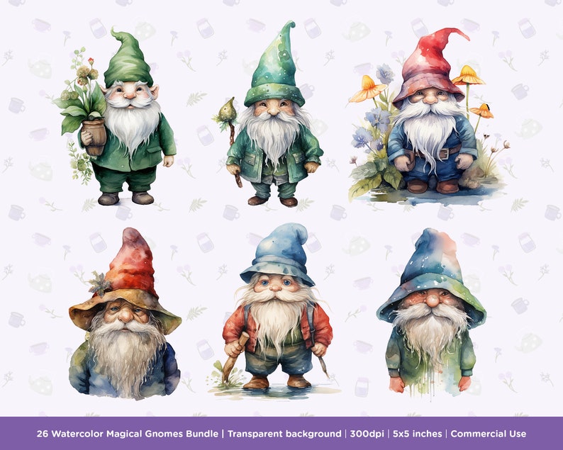 26 Watercolor Gnomes Clipart - Fantasy, Floral, Medieval, Fairy Tales ...