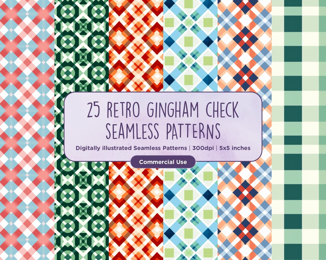 25 Retro Gingham Check 1950s Diner Seamless Patterns - 50s, 1960s ...