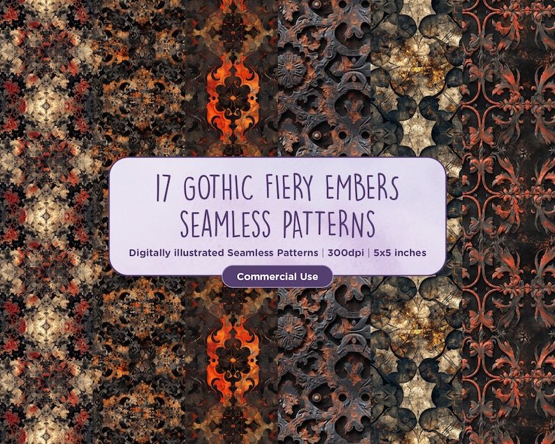 17 Fiery Gothic Embers Textures, Seamless Patterns - Fire, Burned Page ...