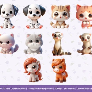 40 3D Pets Clipart - Cute, Cartoon Characters,puppies,kittens,lizards ...
