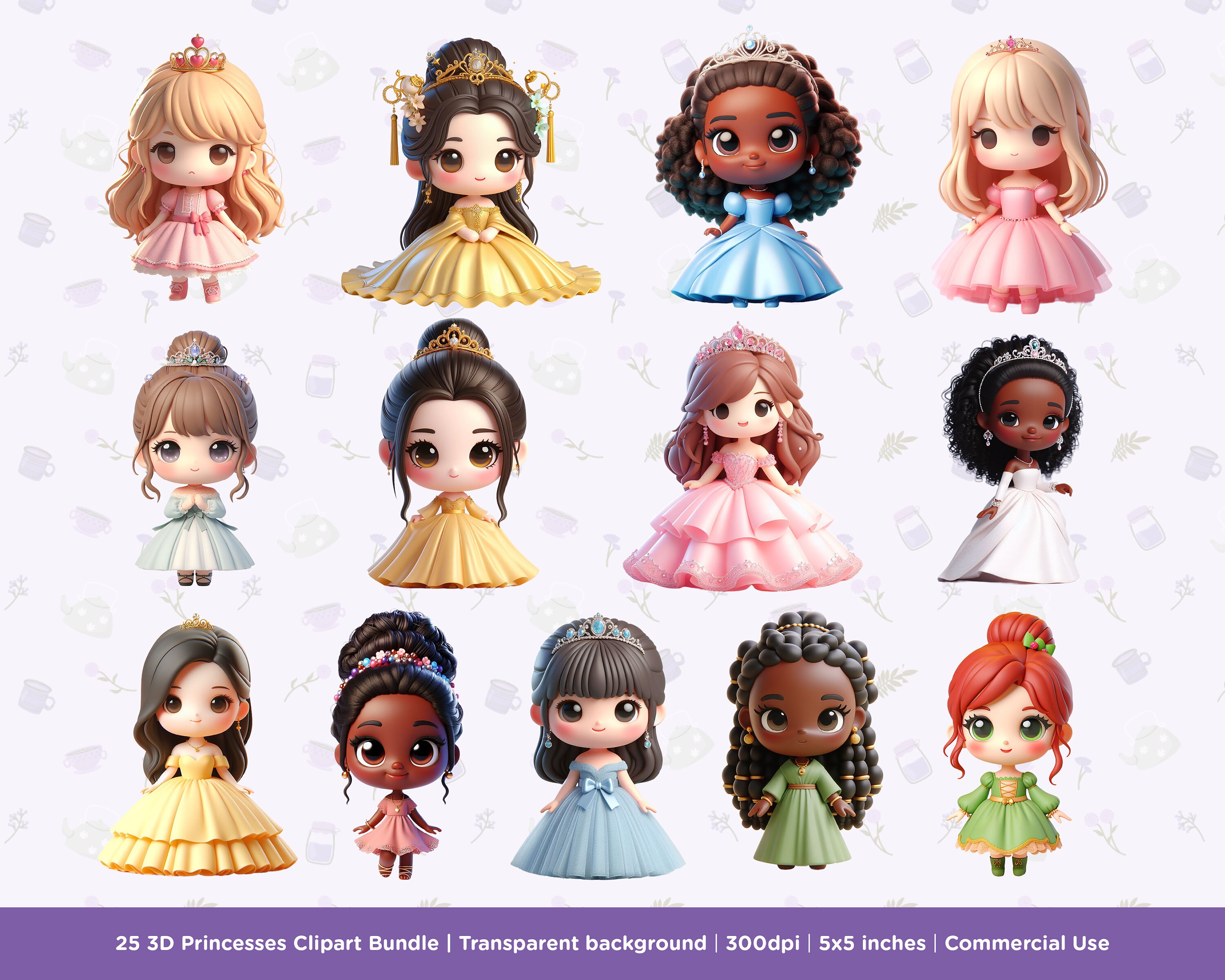 25 3D Princesses Clipart - Magical, Princess, Medieval, Cinderella ...