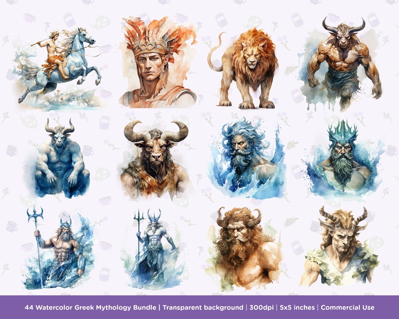 44 Watercolor Greek Mythology Clipart Zeus, Gods, Poseidon, Hades ...
