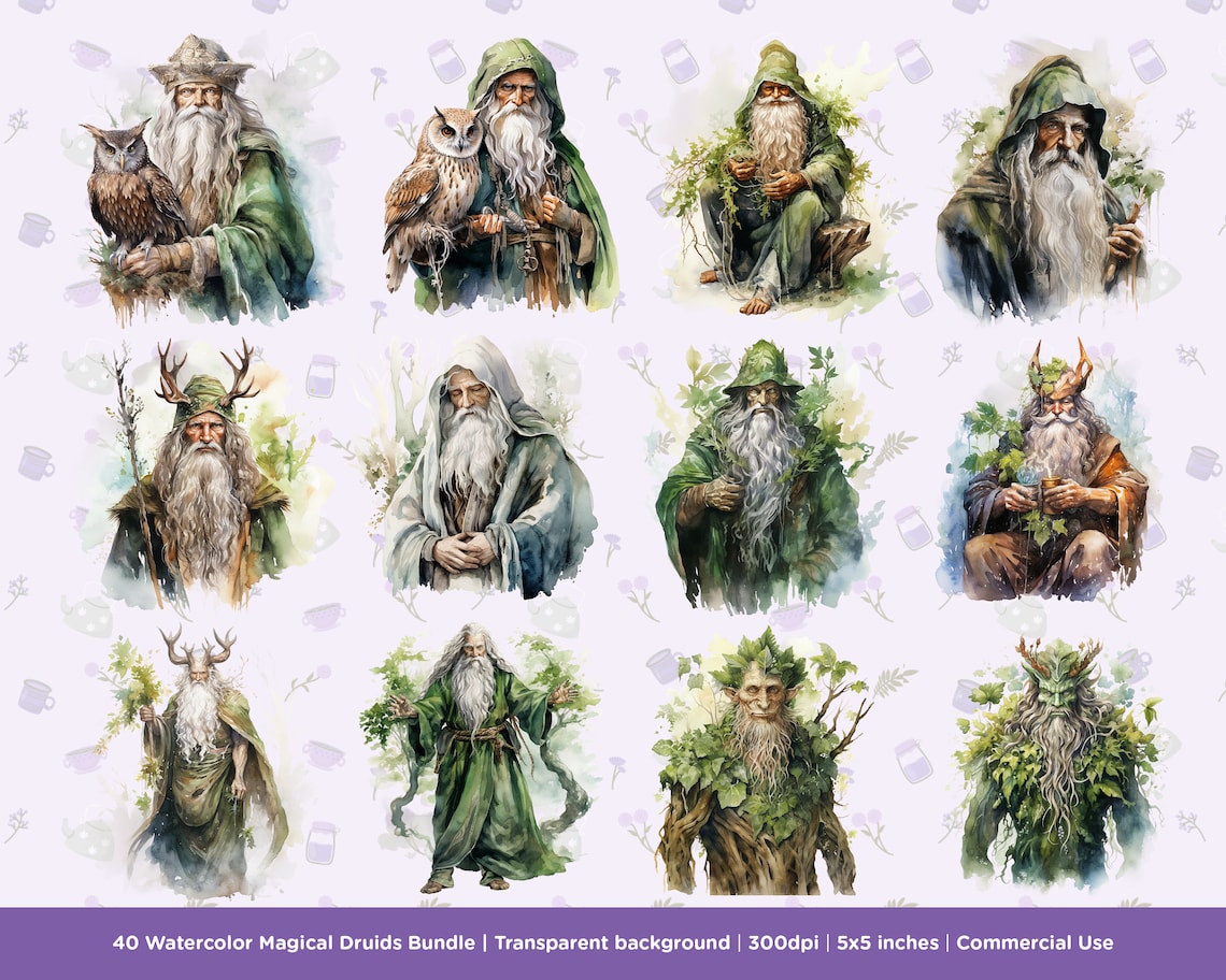 40 Watercolor Magical Druids Clipart Druids, Rituals, Nature, Altar ...
