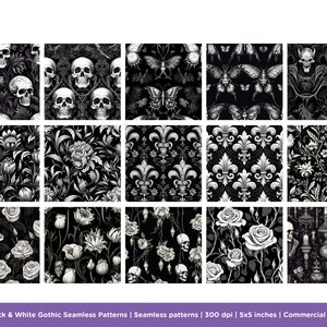 30 Black and White Gothic Seamless Patterns - Goth, Skeletons ...