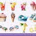 42 Watercolor Beach Summer Clipart - Ice Cream, Cocktails, Surfing ...