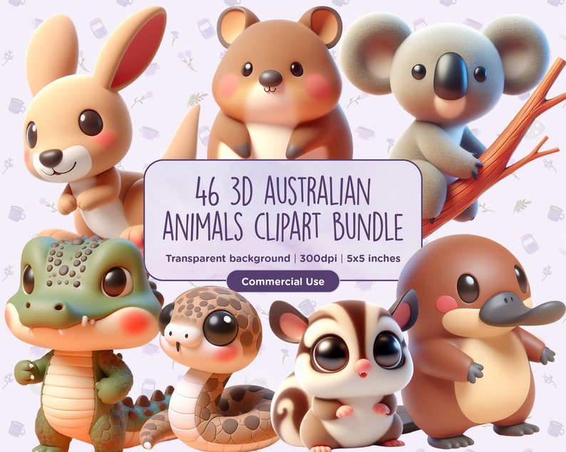 46 3D Cartoons Australia Animals Clipart - Kangaroos, Koala, Crocodile ...
