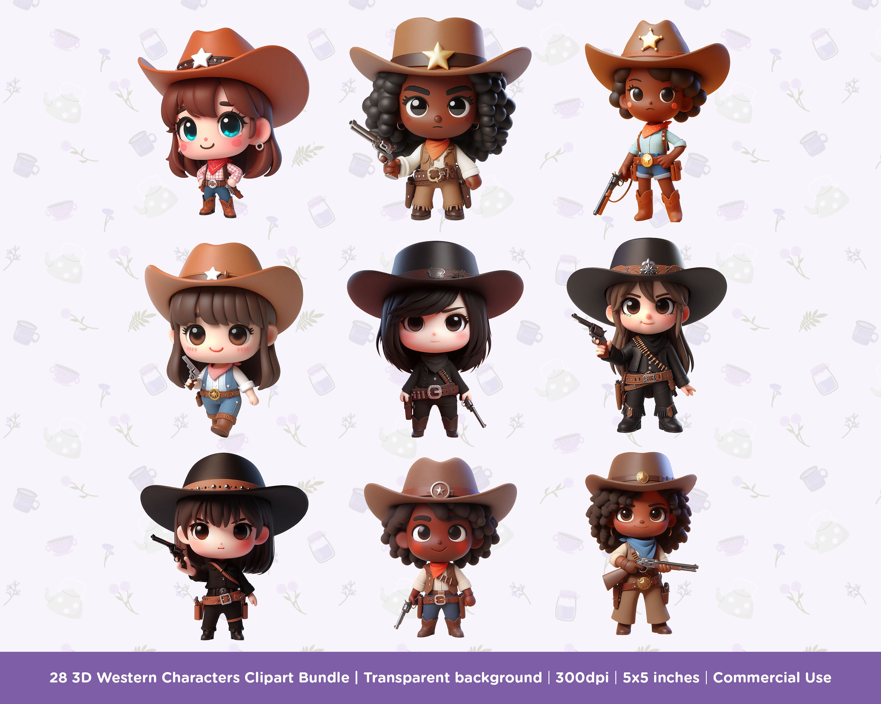 28 3D Western Cowboys Cowgirls Clipart - Ranch, Old West, Sheriff ...