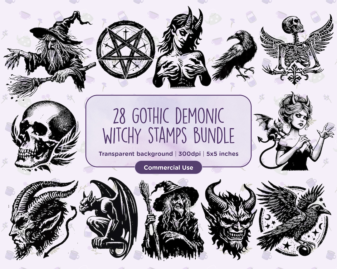 28 Black and White Gothic Witchy Stamps - Goth, Skeletons, Halloween ...