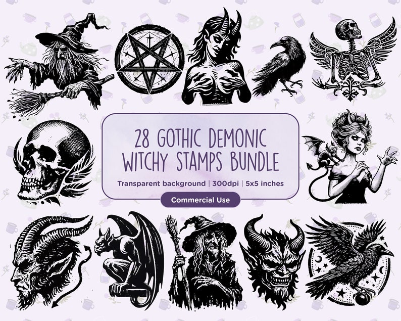 28 Black and White Gothic Witchy Stamps - Goth, Skeletons, Halloween ...