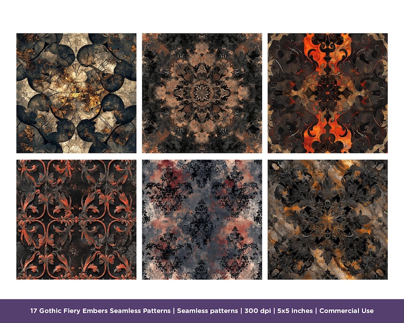 17 Fiery Gothic Embers Textures, Seamless Patterns - Fire, Burned Page ...