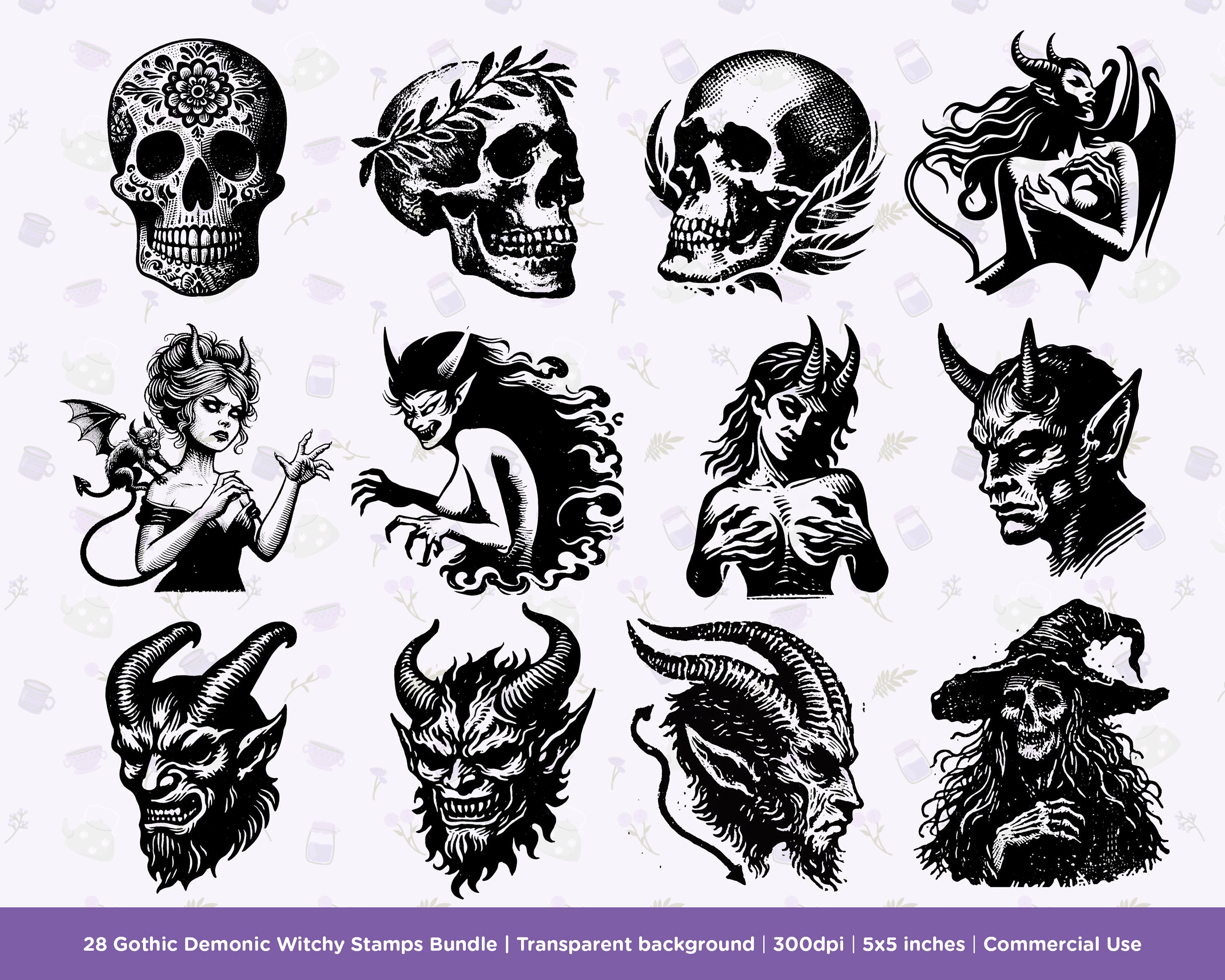 28 Black and White Gothic Witchy Stamps - Goth, Skeletons, Halloween ...