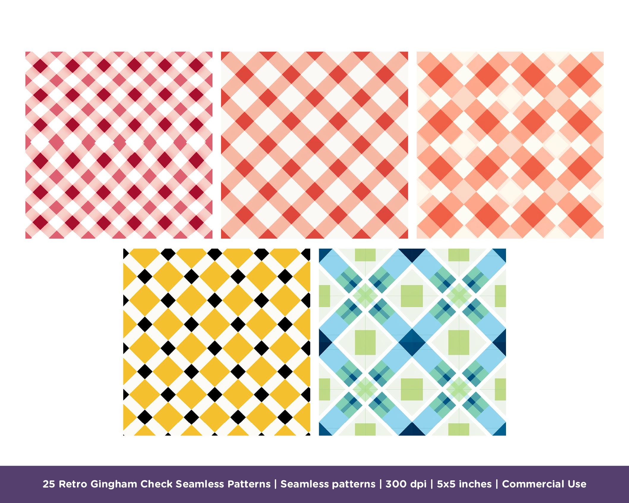 25 Retro Gingham Check 1950s Diner Seamless Patterns 50s, 1960s ...