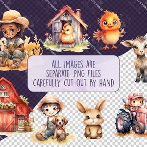 38 Watercolor Chibi Cute Adorable Farm Clipart - Farm Animals, Cows ...