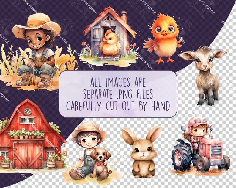 38 Watercolor Chibi Cute Adorable Farm Clipart - Farm Animals, Cows ...