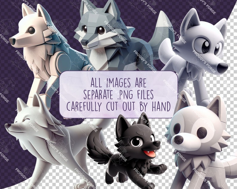 20 3D Wolves Animals Clipart - Wolf, Wolf Pack, Woodland Animals, Baby Wolf, Canine, Printable ...