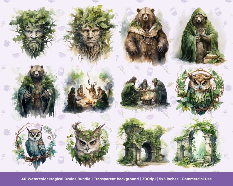 40 Watercolor Magical Druids Clipart - Druids, Rituals, Nature, Altar ...