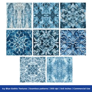 16 Icy Blue Gothic Textures, Seamless Patterns - Cold, Winter, Ice Blue ...